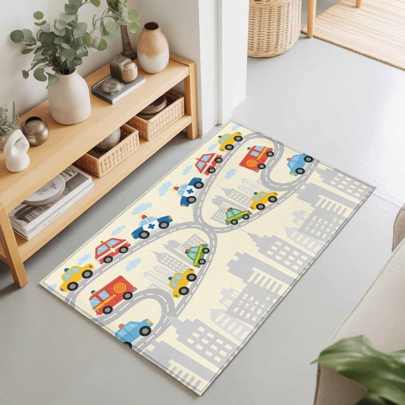 2x3 Ft Entryway Area Rug, Beige Childlike Fun Kitchen Rug Runner ...