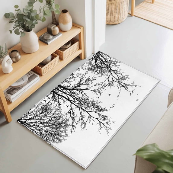 2x3 Ft Entryway Area Rug, Black Branches Kitchen Rug Runner Washable ...
