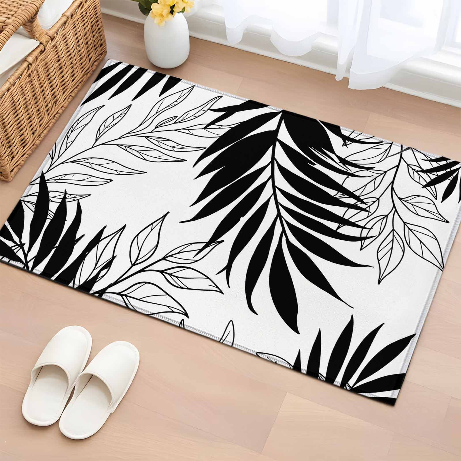 2x3 Ft Entryway Area Rug, Black Leaves Kitchen Rug Runner Washable ...