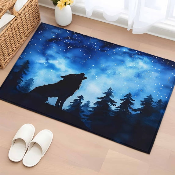 2x3 Ft Entryway Area Rug, Black Wolf Silhouette Kitchen Rug Runner ...