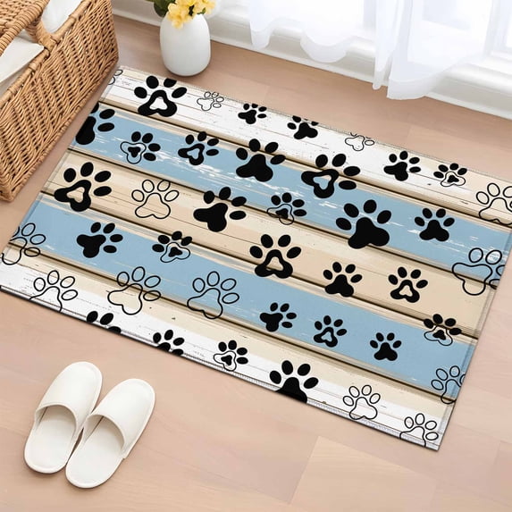 2x3 Ft Entryway Area Rug, Blue Beige Paw Print Kitchen Rug Runner ...