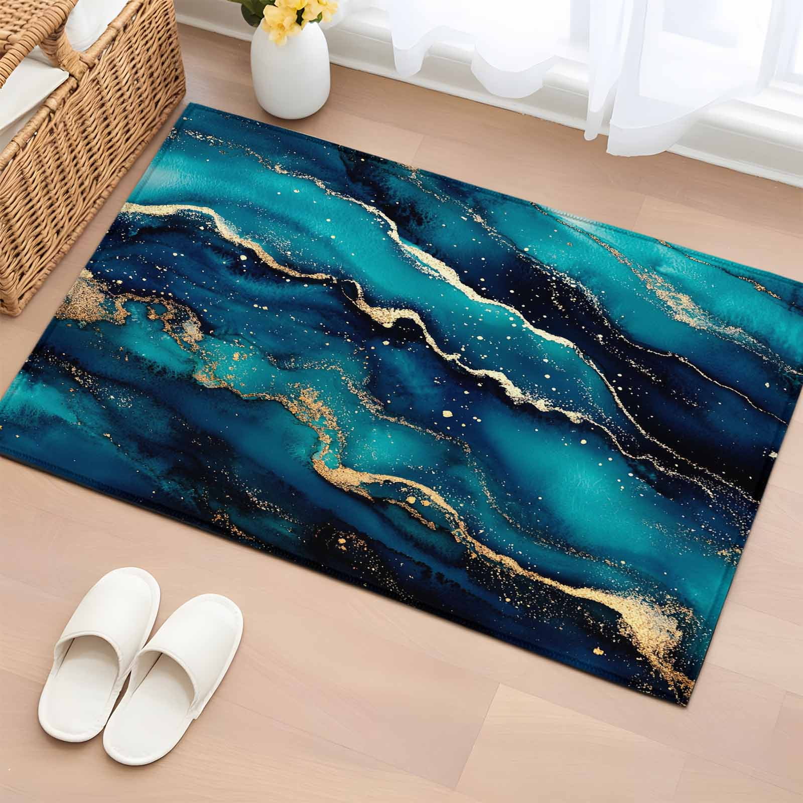 2x3 Ft Entryway Area Rug, Blue Black Marble Kitchen Rug Runner Washable ...