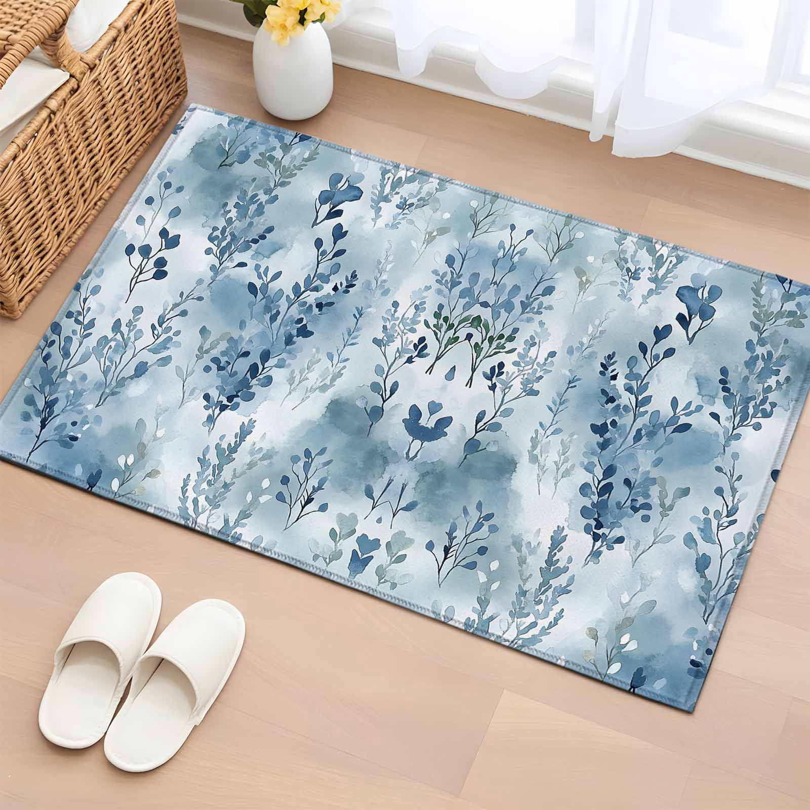 2x3 Ft Entryway Area Rug, Blue Botanical Art Kitchen Rug Runner ...