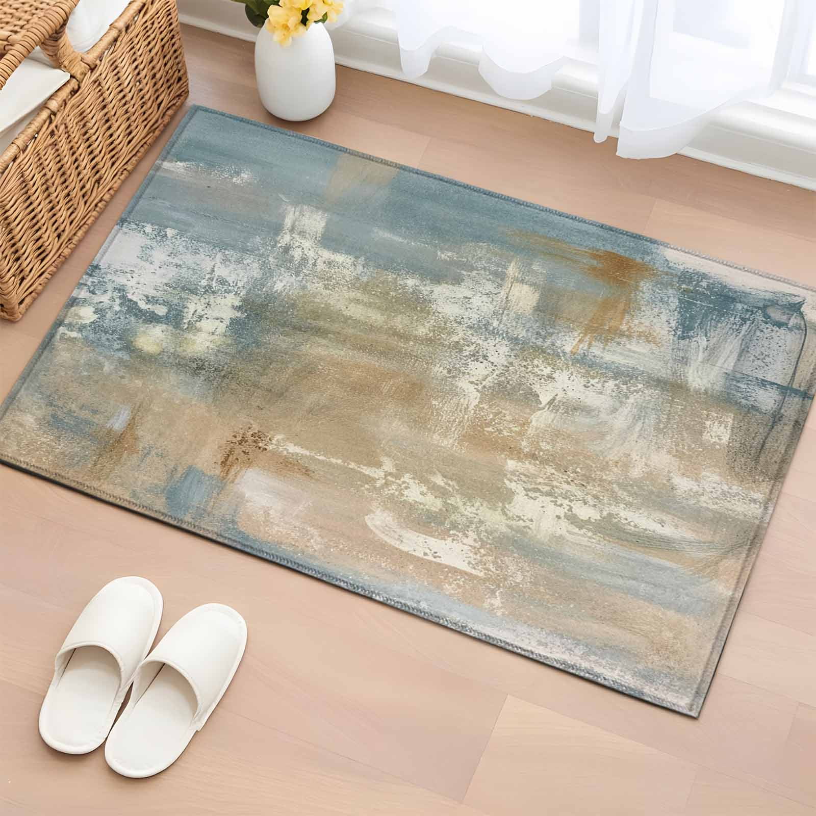 2x3 Ft Entryway Area Rug, Blue Brown Kitchen Rug Runner Washable Floor ...