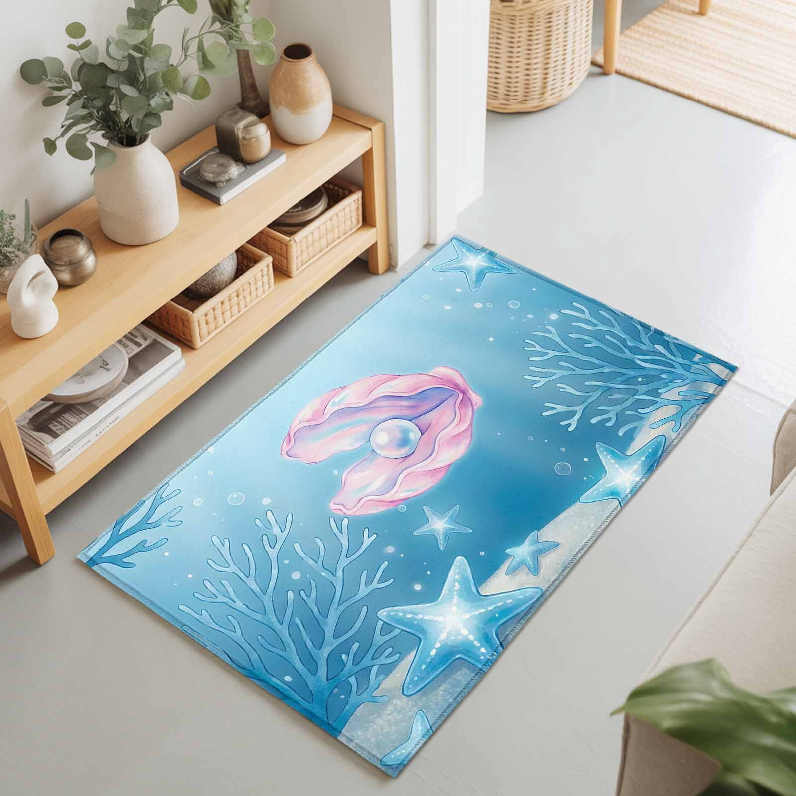 2x3 Ft Entryway Area Rug, Blue Coastal Kitchen Rug Runner Washable ...