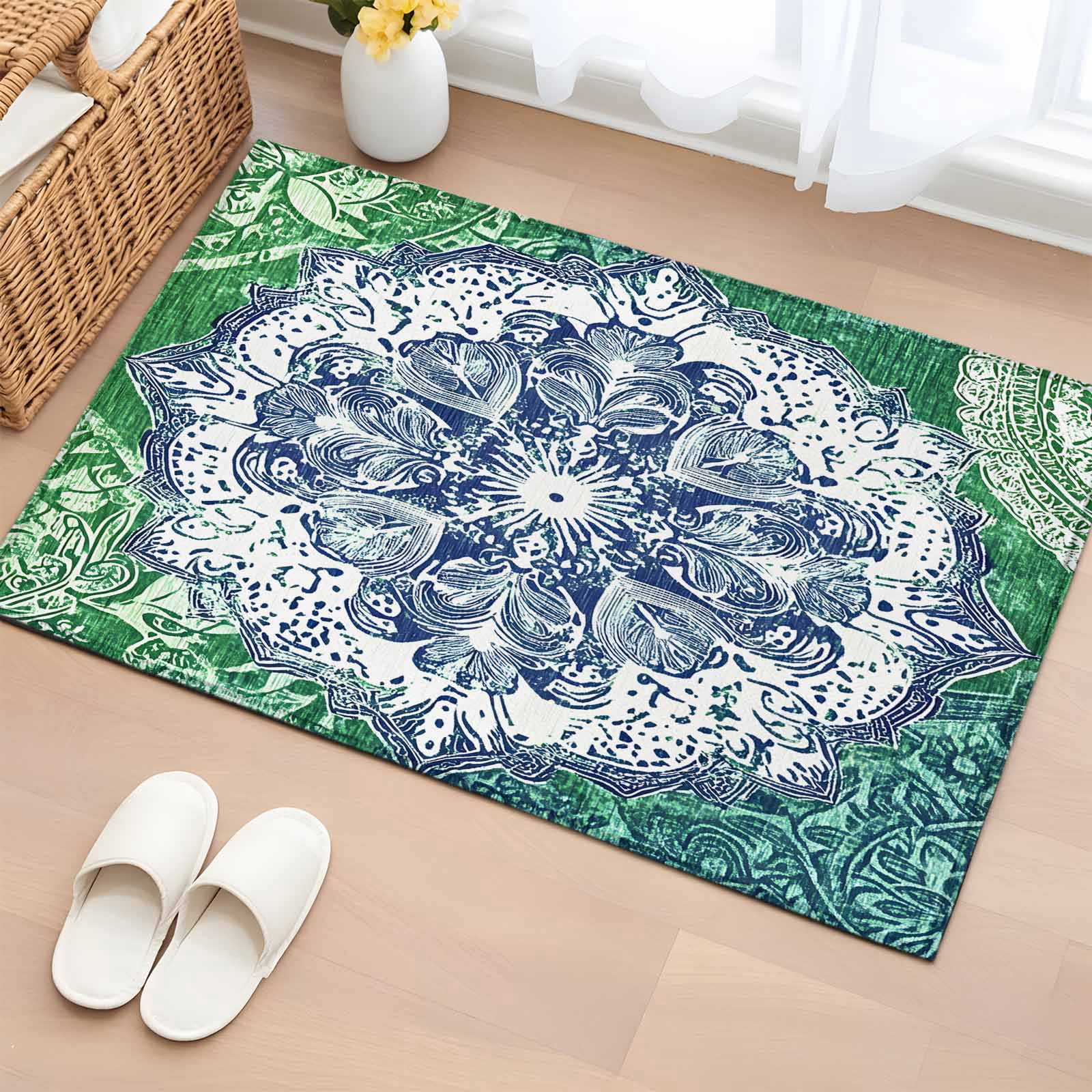 2x3 Ft Entryway Area Rug, Blue Floral Pattern Kitchen Rug Runner ...