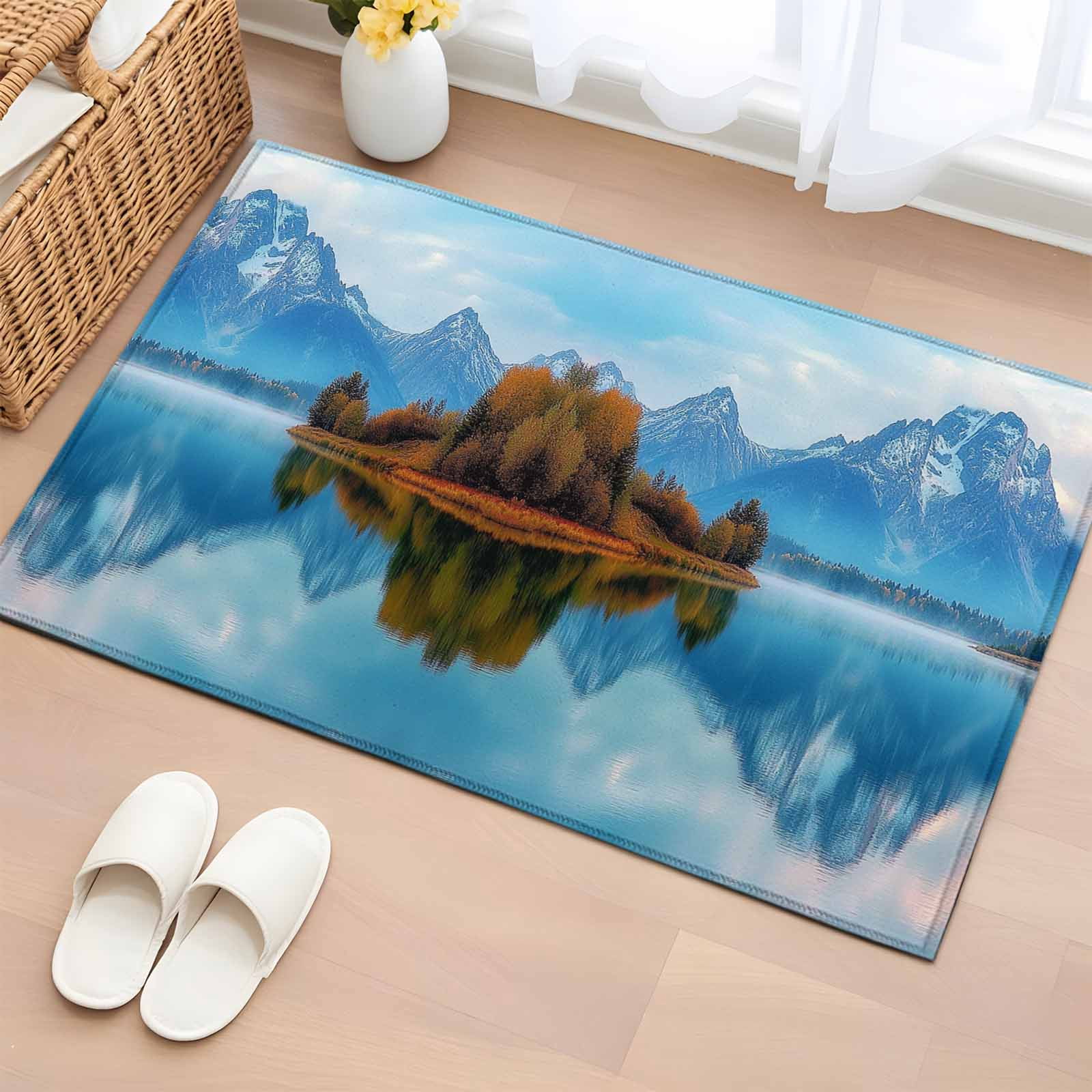 2x3 Ft Entryway Area Rug, Blue Mountain Kitchen Rug Runner Washable ...