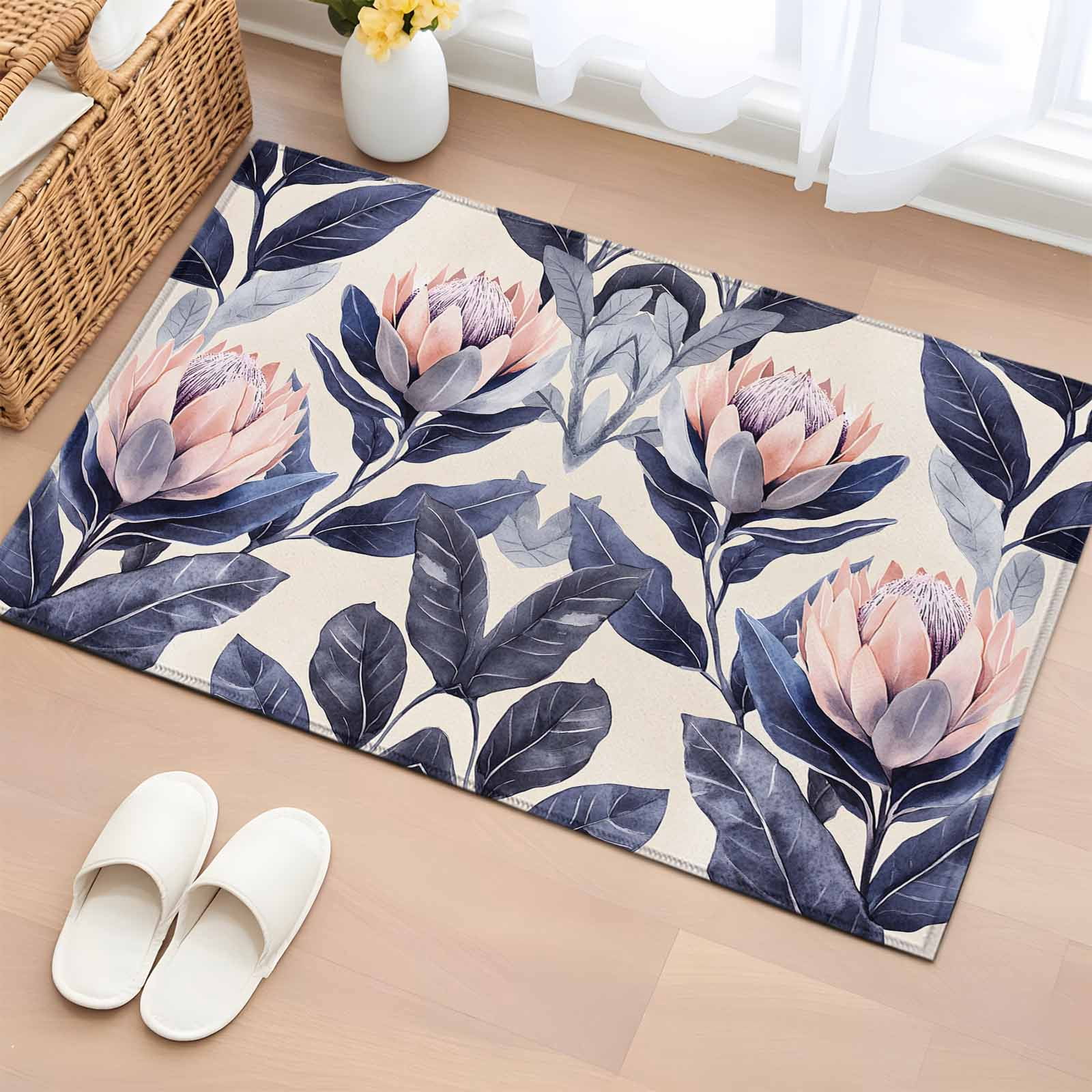 2x3 Ft Entryway Area Rug, Blue Pink Purple Botanical Kitchen Rug Runner ...