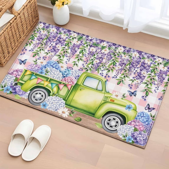 2x3 Ft Entryway Area Rug, Blue Purple Floral Kitchen Rug Runner ...