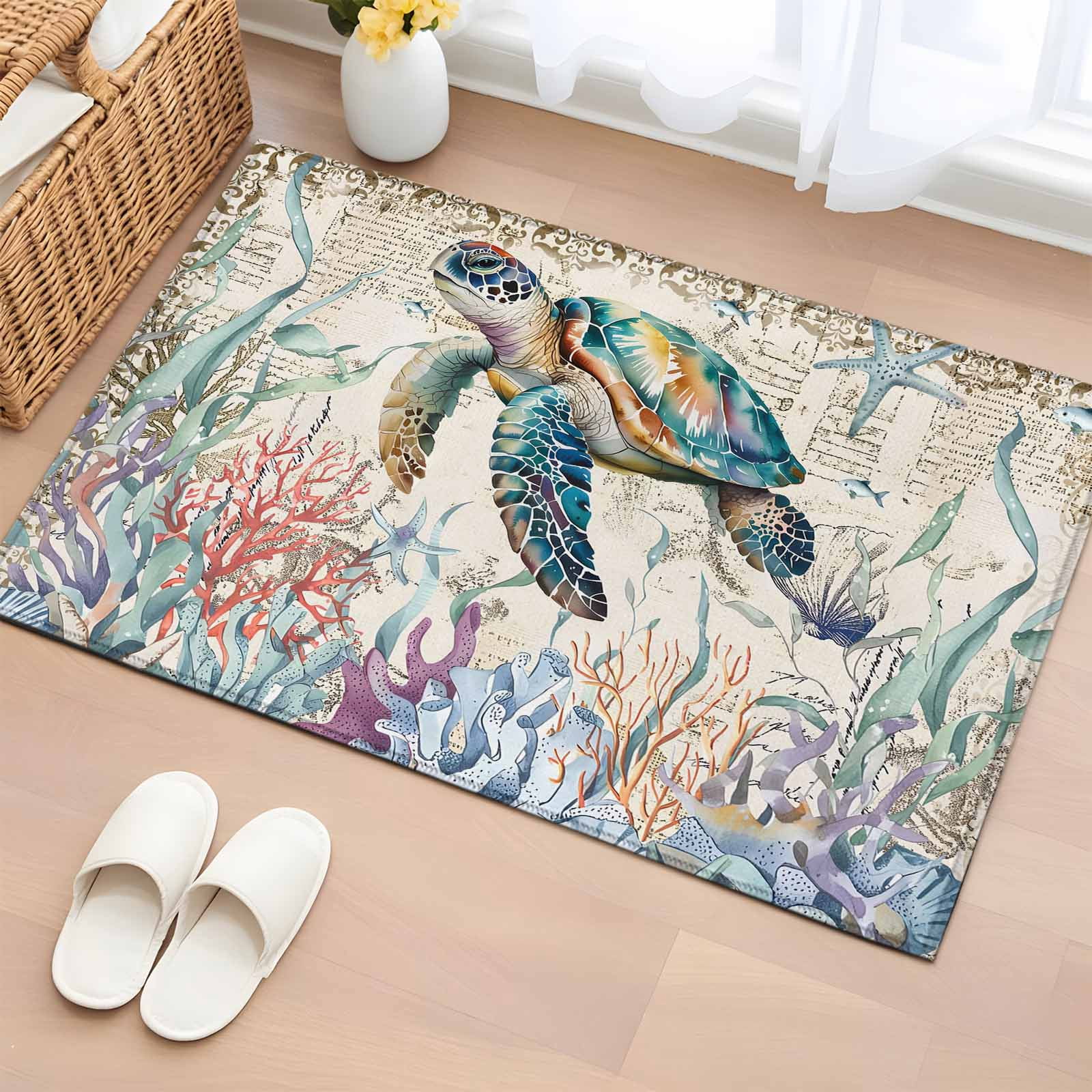 2x3 Ft Entryway Area Rug, Blue Sea Turtle Coastal Kitchen Rug Runner ...