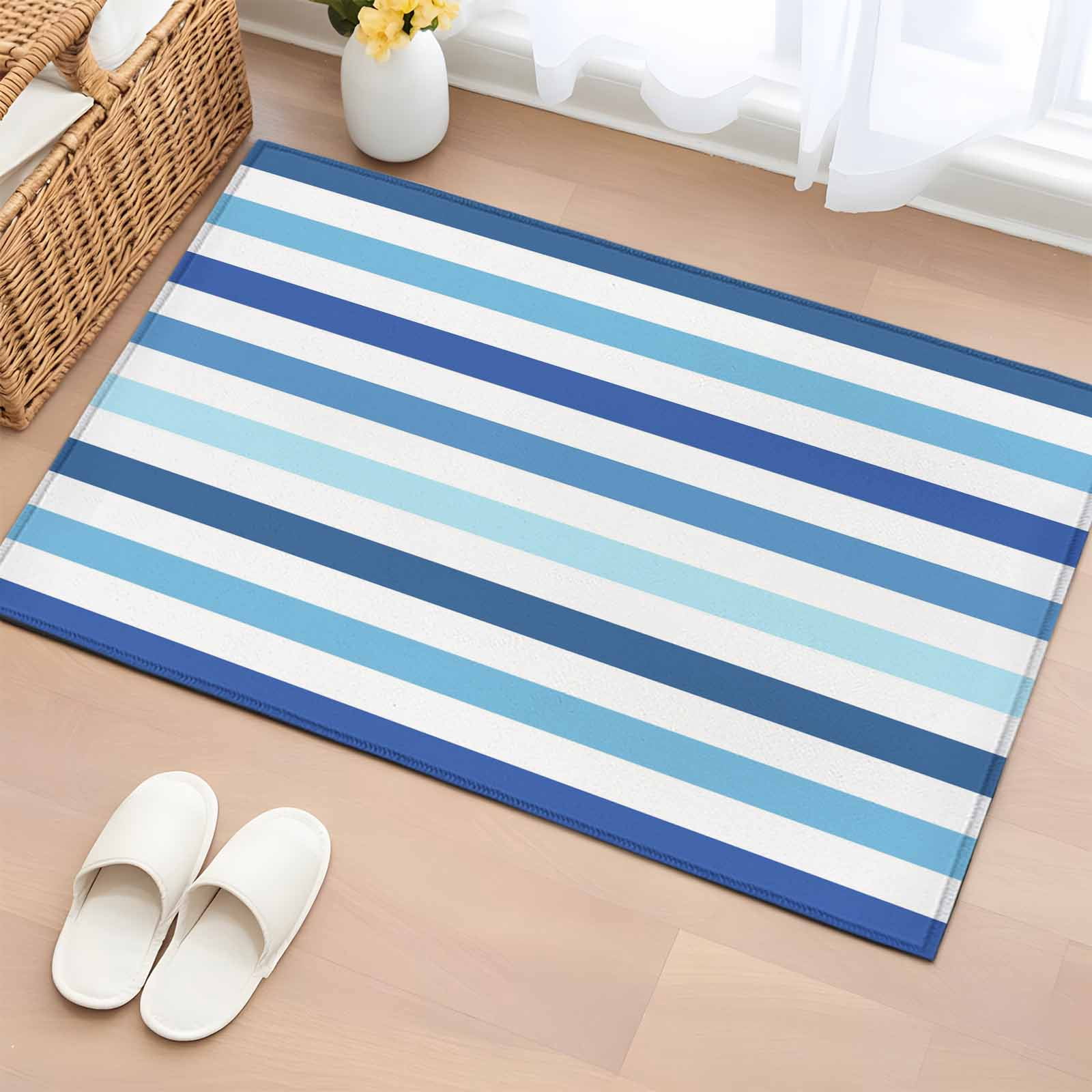 2x3 Ft Entryway Area Rug, Blue Striped Kitchen Rug Runner Washable ...
