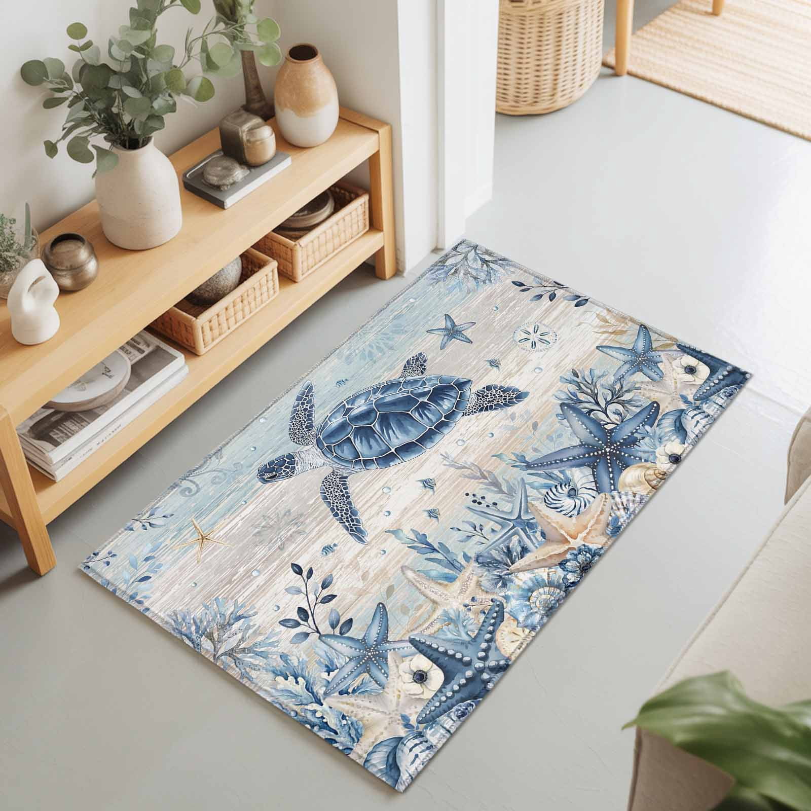 2x3 Ft Entryway Area Rug, Blue Turtle Coastal Kitchen Rug Runner ...