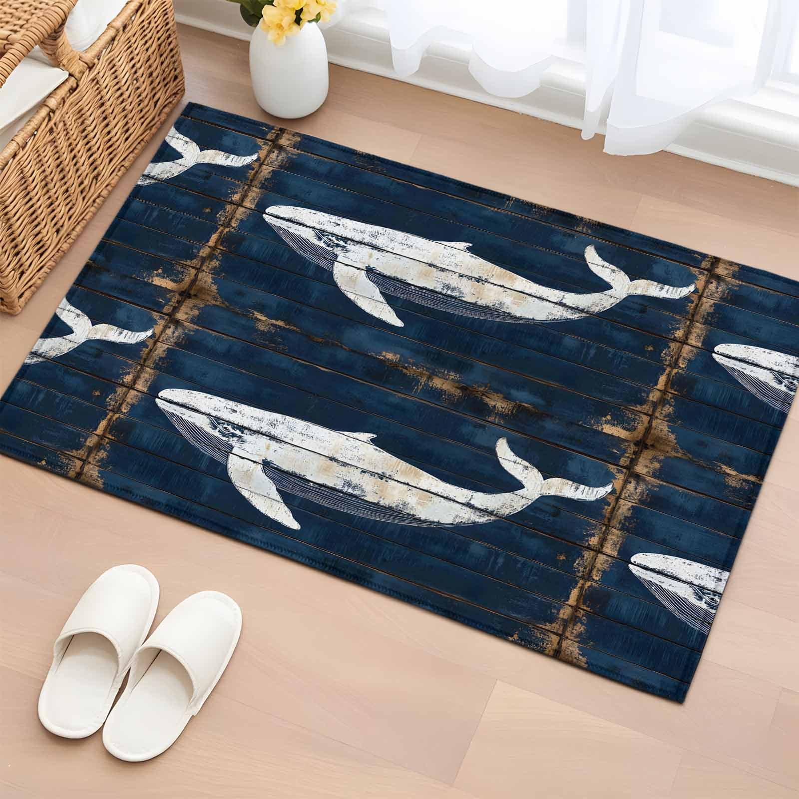 2x3 Ft Entryway Area Rug, Blue Whale Kitchen Rug Runner Washable Floor ...
