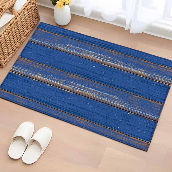 2x3 Ft Entryway Area Rug, Blue Wooden Grain Kitchen Rug Runner Washable ...