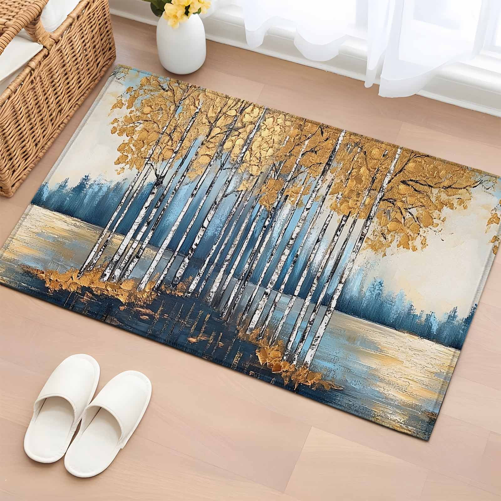 2x3 Ft Entryway Area Rug, Blue Yellow Forest Kitchen Rug Runner ...