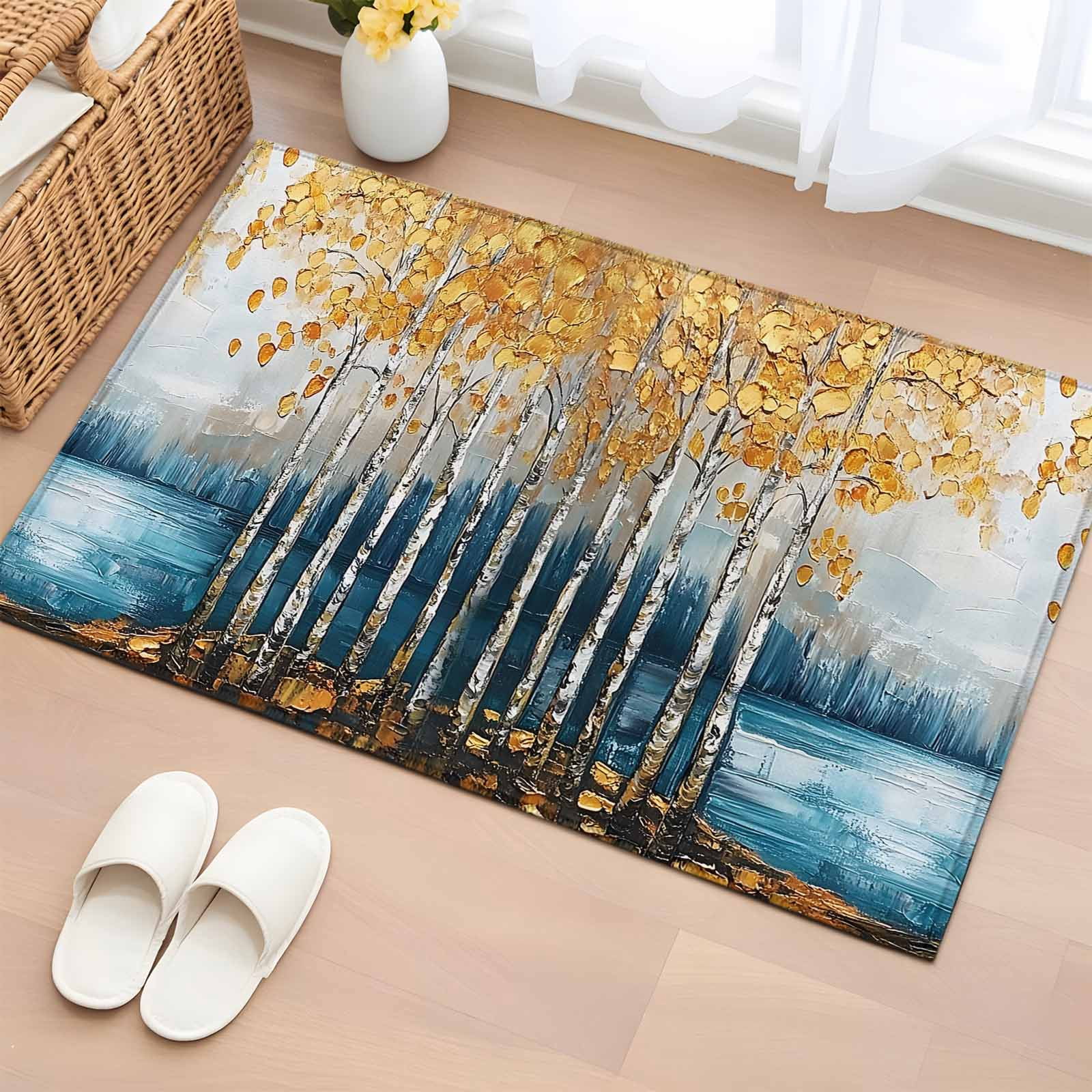 2x3 Ft Entryway Area Rug, Blue Yellow Oil Painting Kitchen Rug Runner ...