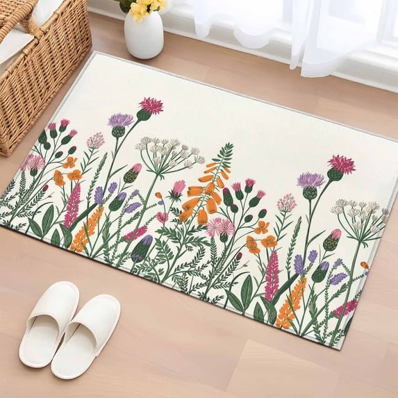 2x3 Ft Entryway Area Rug, Botanical Flowers Kitchen Rug Runner Washable ...
