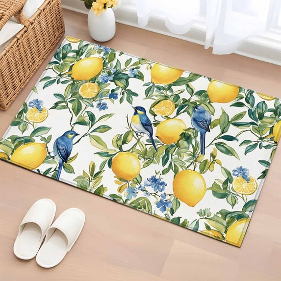 2x3 Ft Entryway Area Rug, Botanical Lemon Kitchen Rug Runner Washable ...