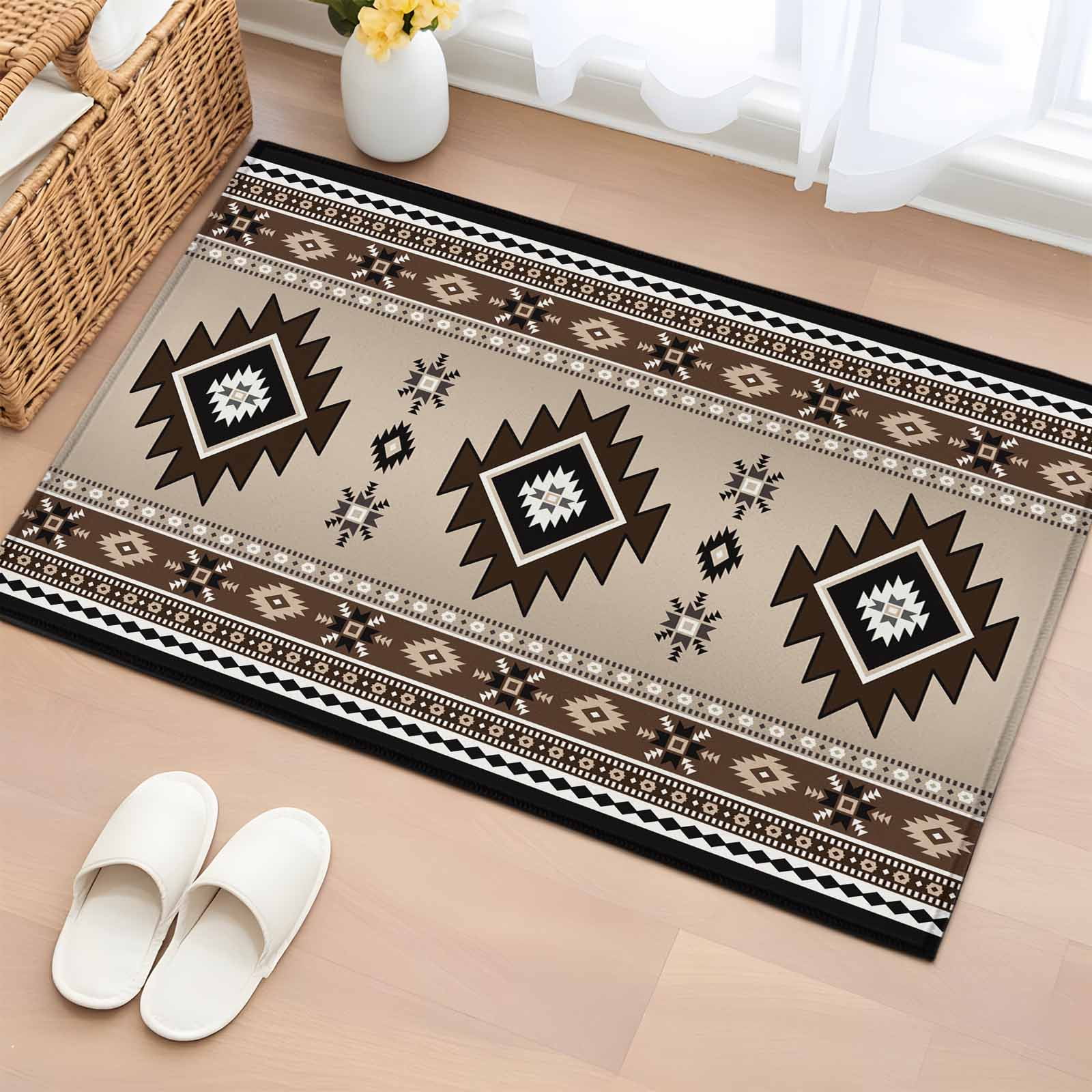 2x3 Ft Entryway Area Rug, Brown Aztec Kitchen Rug Runner Washable Floor ...