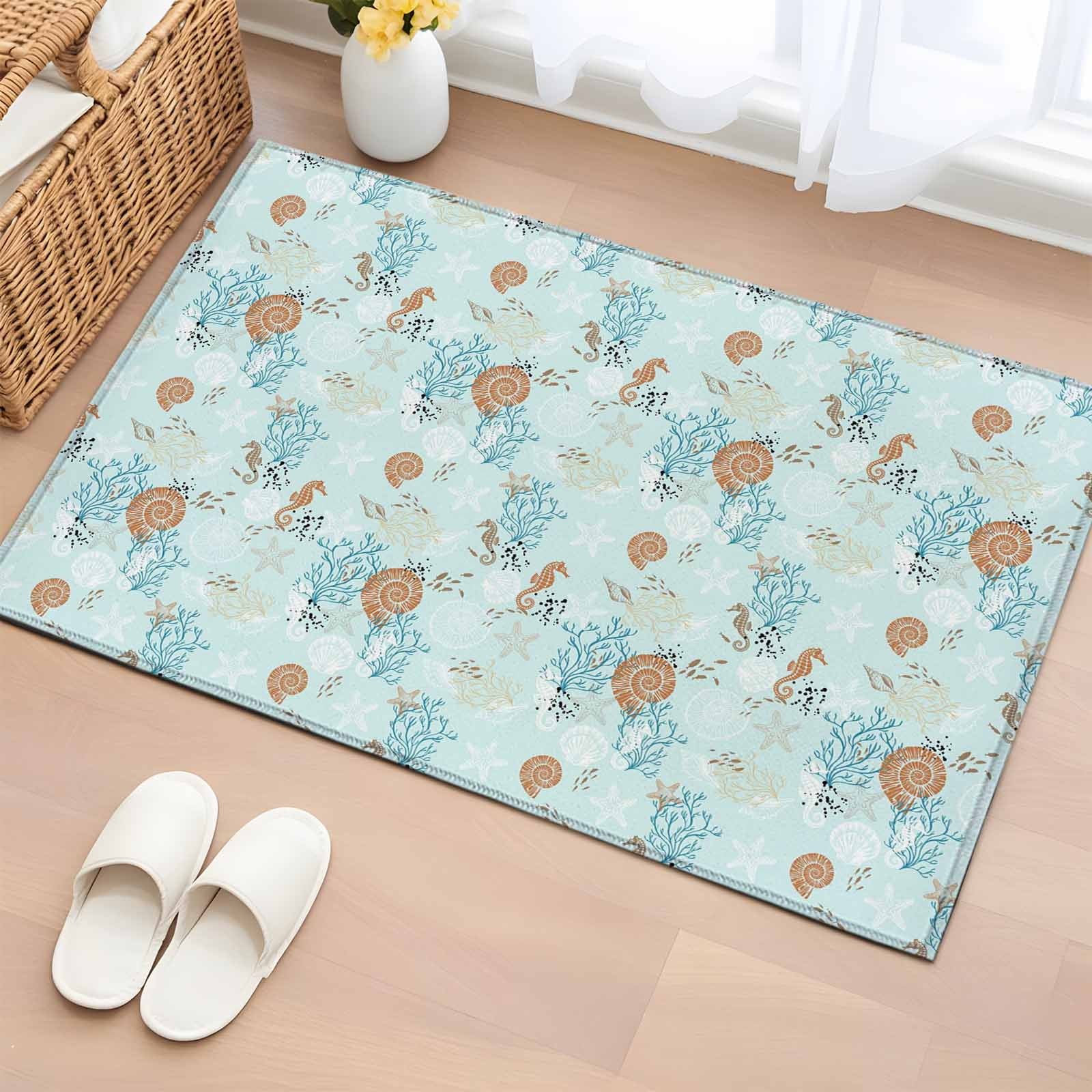 2x3 Ft Entryway Area Rug, Coastal Blue Kitchen Rug Runner Washable ...