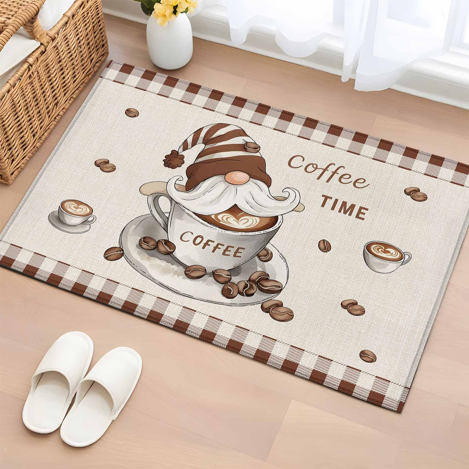 2x3 Ft Entryway Area Rug, Coffee Gnomes Kitchen Rug Runner Washable ...