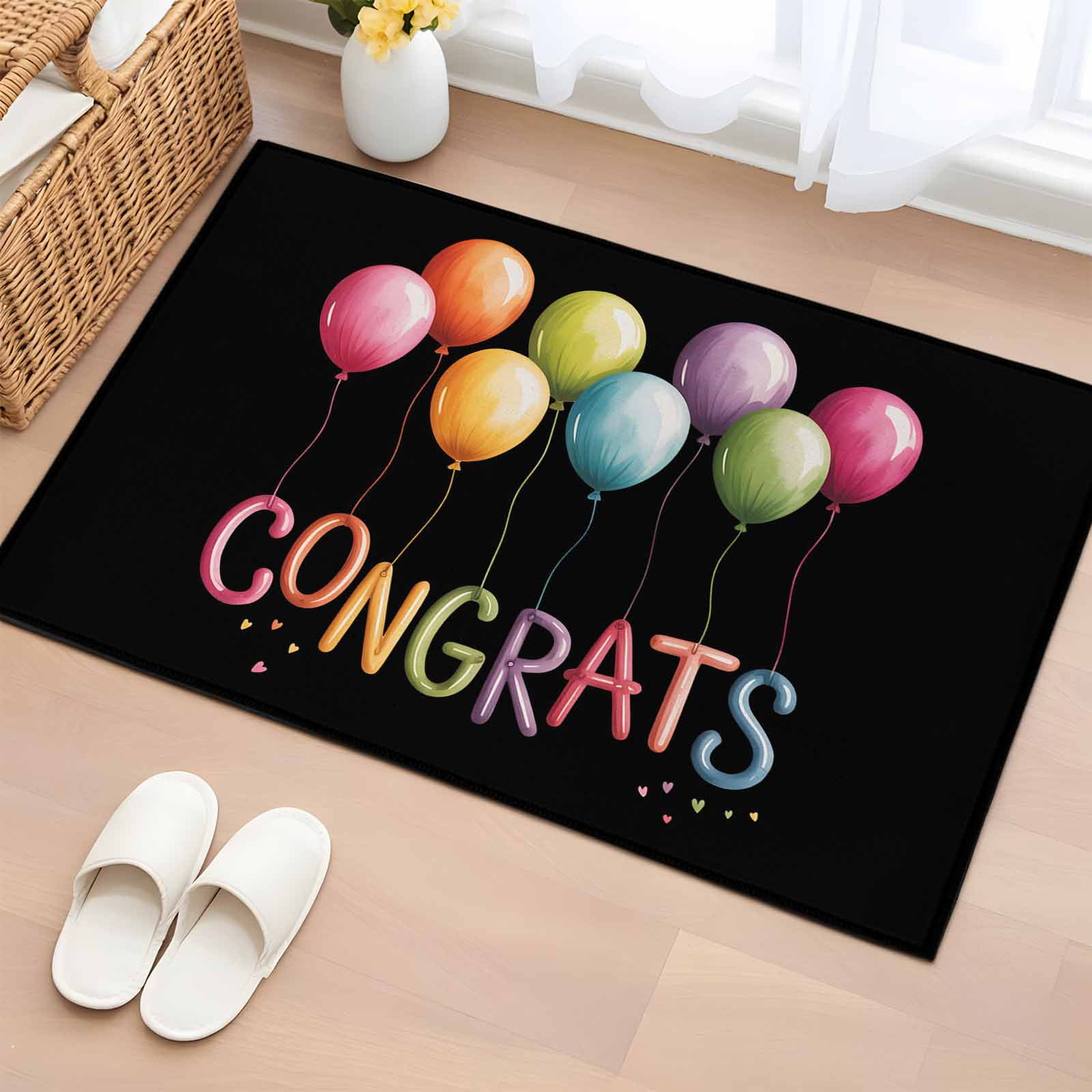 2x3 Ft Entryway Area Rug, Colorful Balloon Graduation Kitchen Rug ...