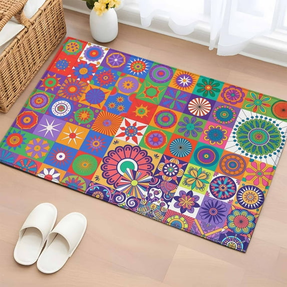 2x3 Ft Entryway Area Rug, Colorful Ethnic Kitchen Rug Runner Washable ...
