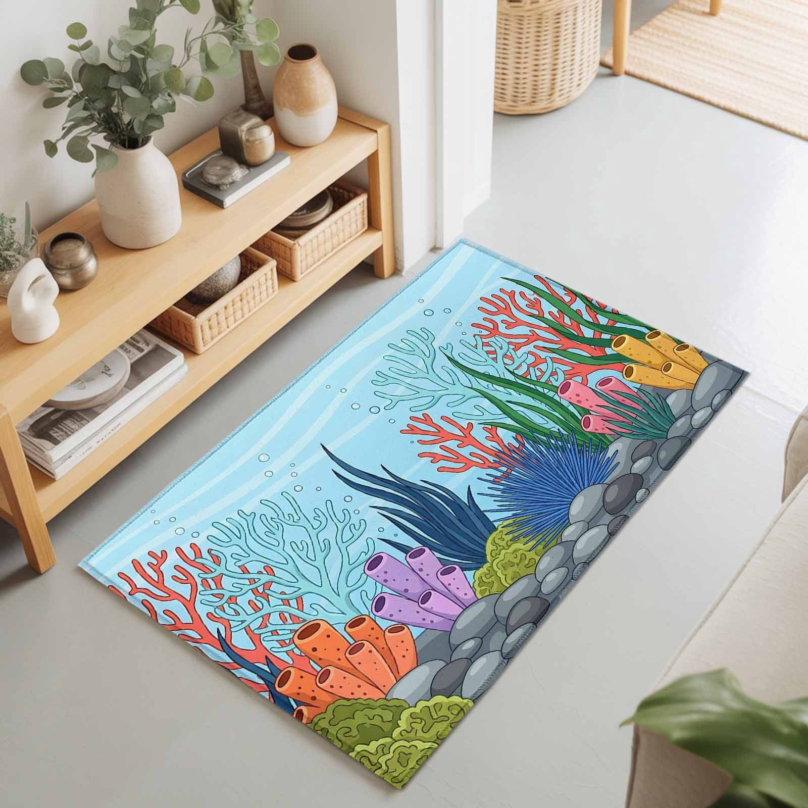 2x3 Ft Entryway Area Rug, Coral Coastal Kitchen Rug Runner Washable ...