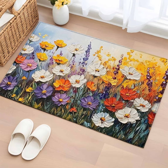 2x3 Ft Entryway Area Rug, Country Flowers Kitchen Rug Runner Washable ...