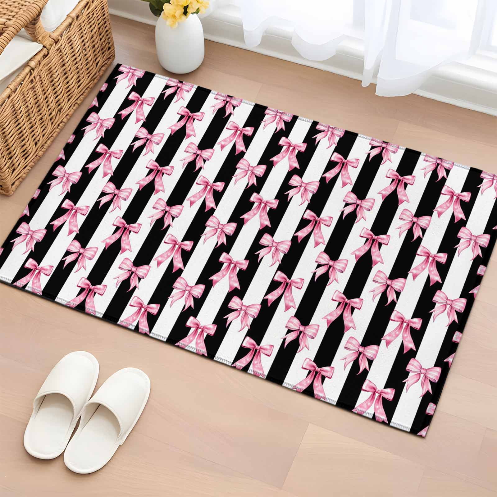 2x3 Ft Entryway Area Rug, Cute Pink Bow Kitchen Rug Runner Washable ...