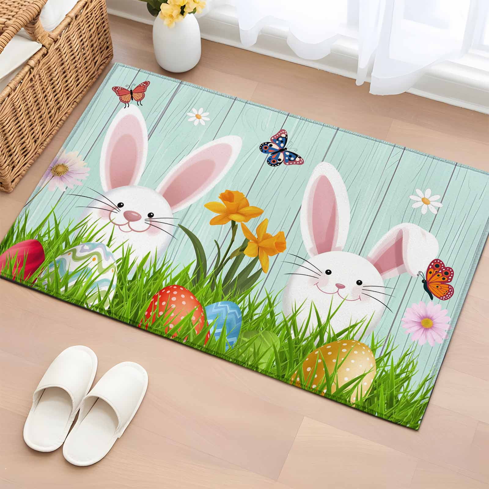 2x3 Ft Entryway Area Rug, Easter Bunny Kitchen Rug Runner Washable ...
