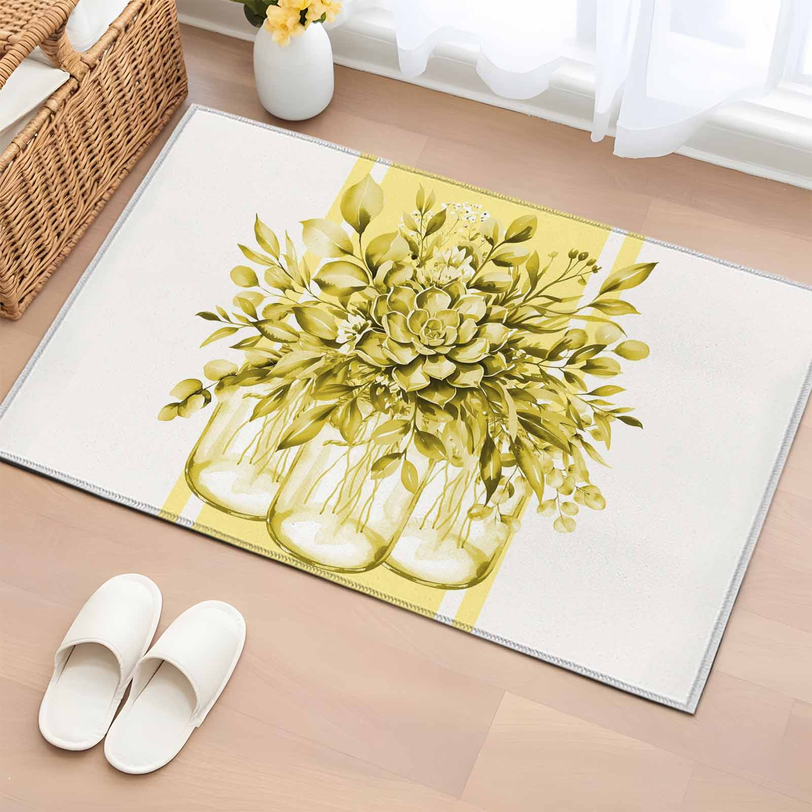 2x3 Ft Entryway Area Rug, Eucalyptus Yellow Kitchen Rug Runner Washable ...