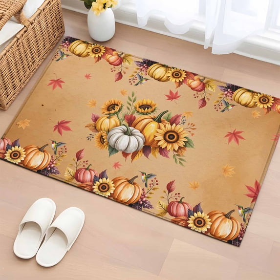 2x3 Ft Entryway Area Rug, Fall Pumpkins Kitchen Rug Runner Washable ...