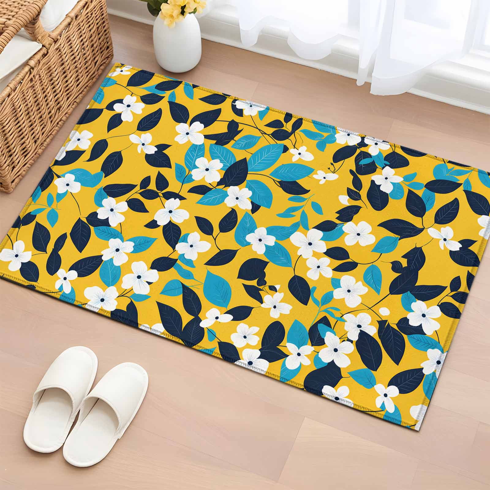 2x3 Ft Entryway Area Rug, Flower Orange Kitchen Rug Runner Washable ...