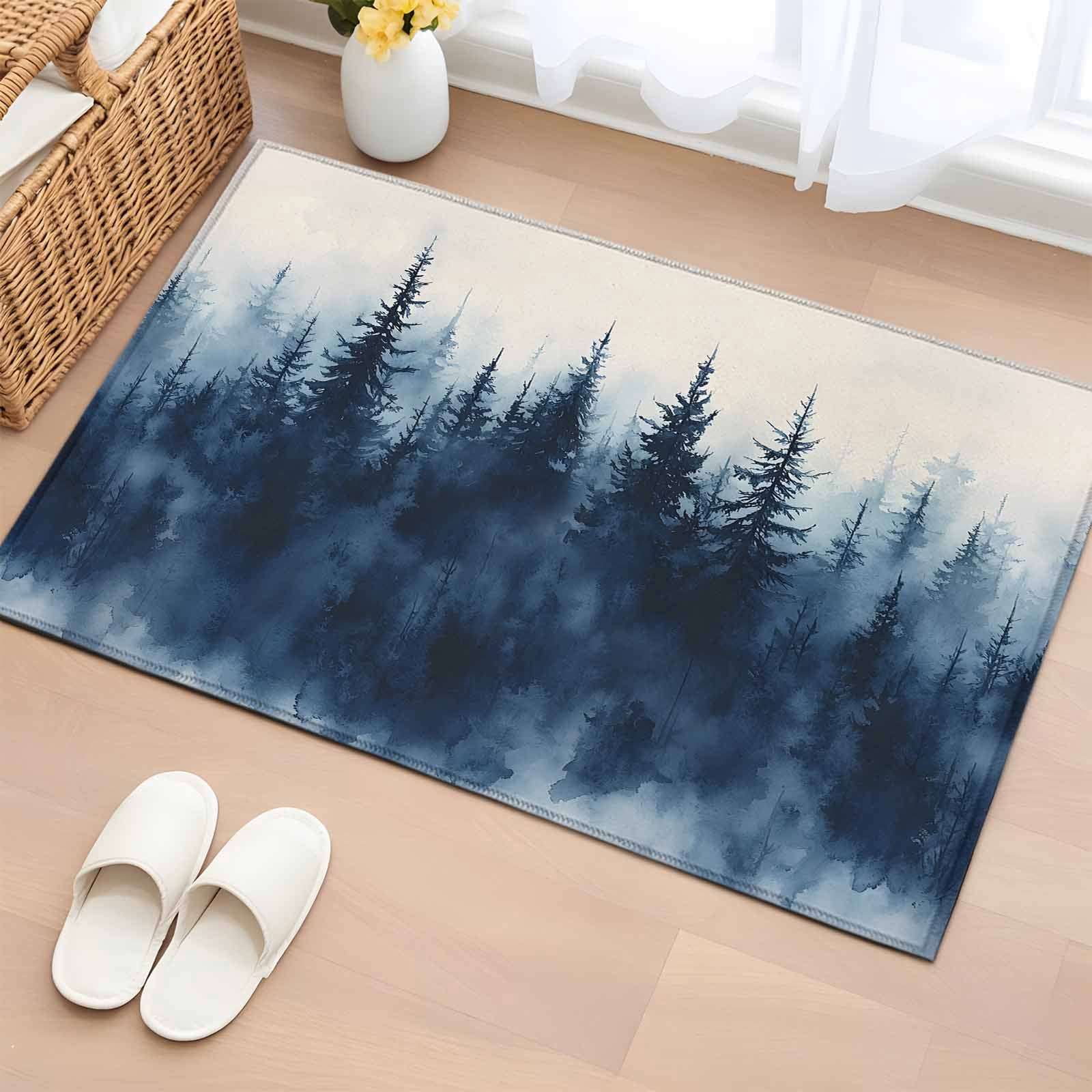 2x3 Ft Entryway Area Rug, Forest Blue Ombre Kitchen Rug Runner Washable ...