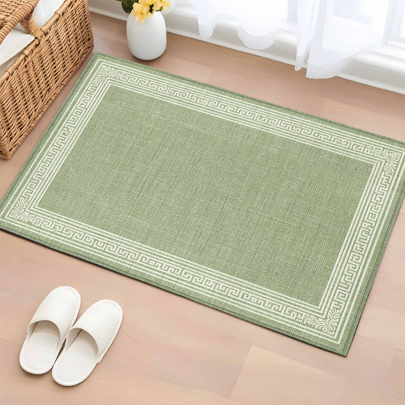 2x3 Ft Entryway Area Rug, Grass Green Retro Greek Key Kitchen Rug ...