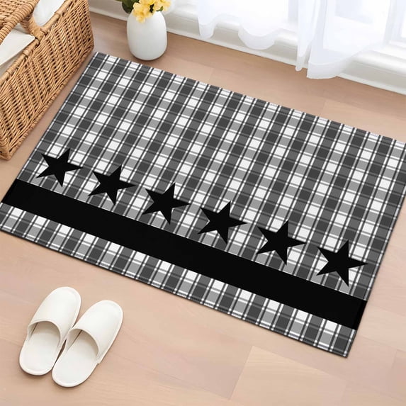 2x3 Ft Entryway Area Rug, Gray Black Plaid Kitchen Rug Runner Washable ...
