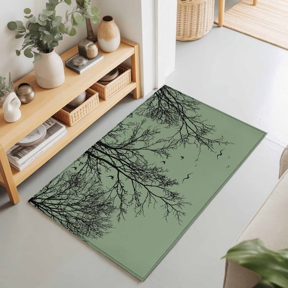 2x3 Ft Entryway Area Rug, Green Black Branches Kitchen Rug Runner ...