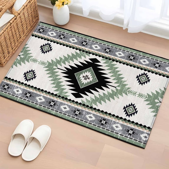 2x3 Ft Entryway Area Rug, Green Gray Boho Kitchen Rug Runner Washable ...