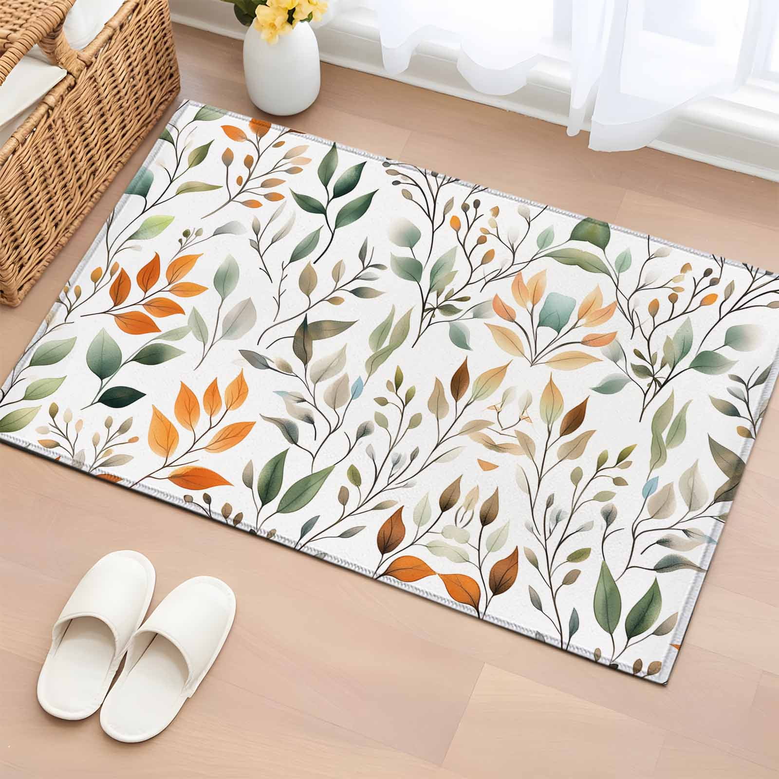 2x3 Ft Entryway Area Rug, Green Orange Eucalyptus Kitchen Rug Runner ...