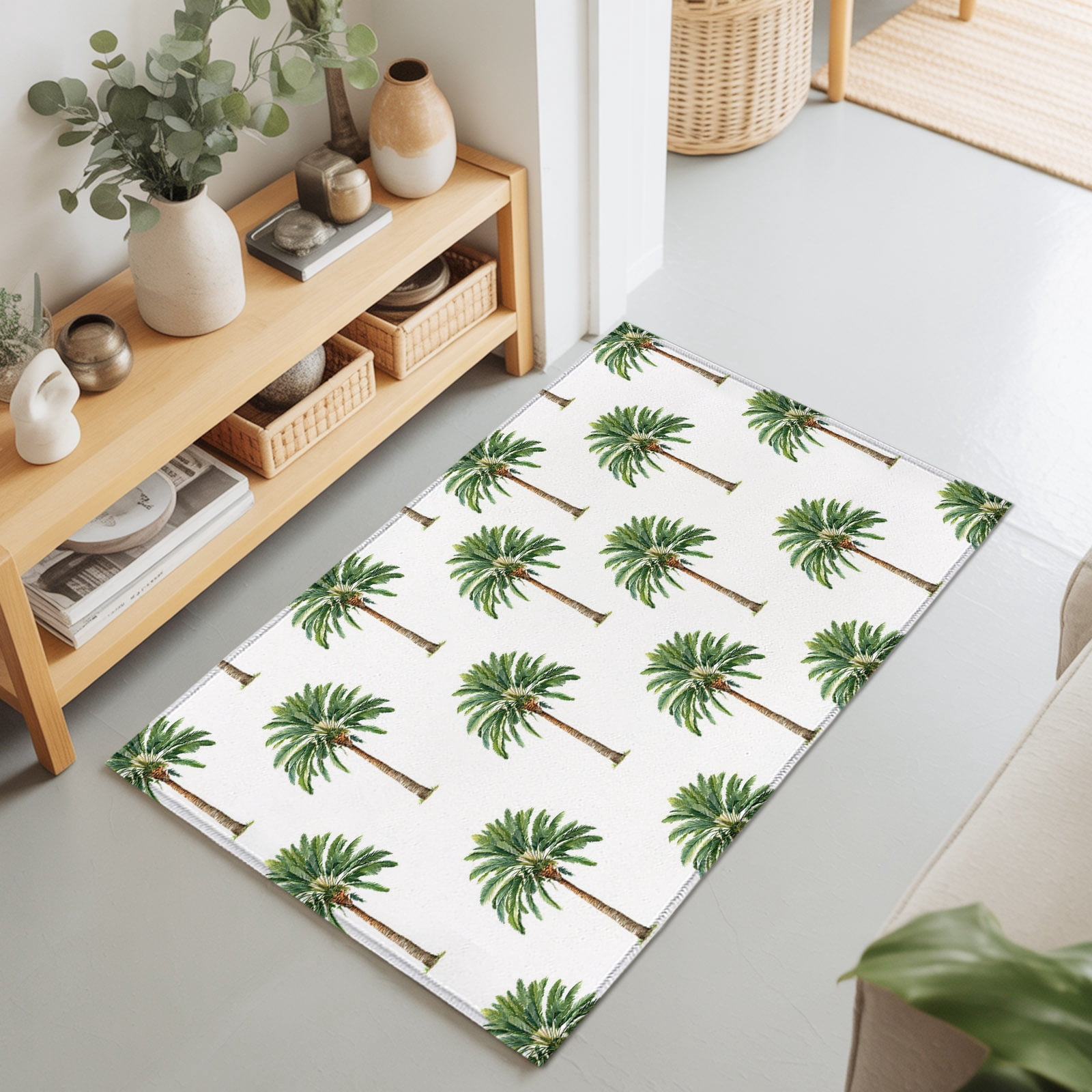 2x3 Ft Entryway Area Rug, Green Palm Trees Kitchen Rug Runner Washable ...
