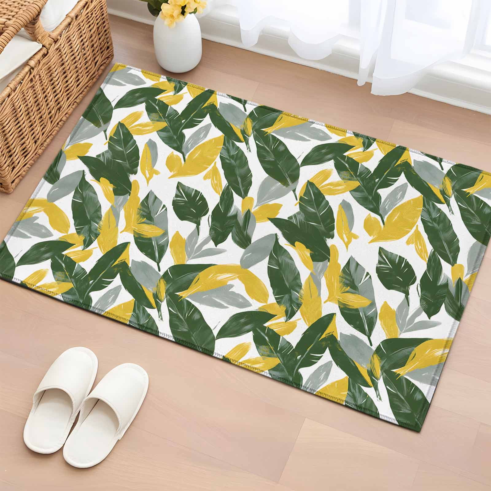 2x3 Ft Entryway Area Rug, Green Yellow Leaves Kitchen Rug Runner ...