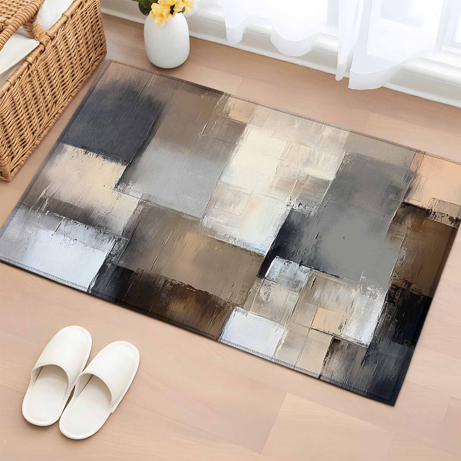 2x3 Ft Entryway Area Rug, Grey Brown Abstract Kitchen Rug Runner ...