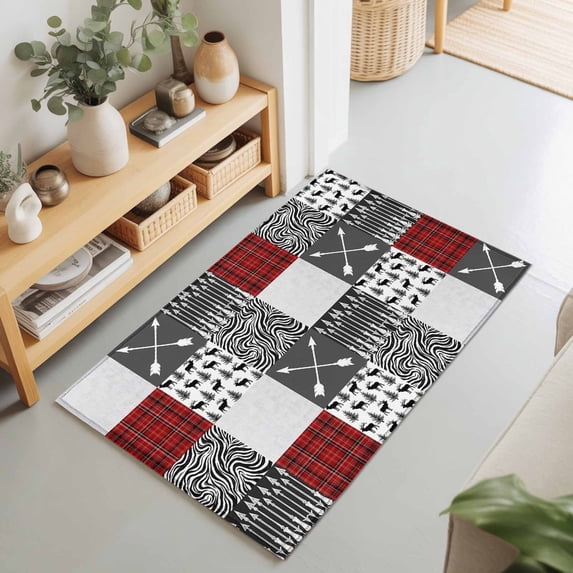 2x3 Ft Entryway Area Rug, Grey Red Checkered Kitchen Rug Runner ...