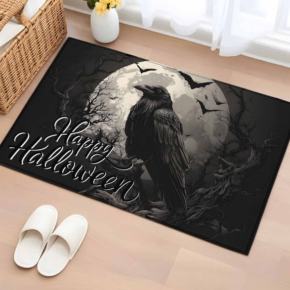 2x3 Ft Entryway Area Rug, Halloween Crow Kitchen Rug Runner Washable ...