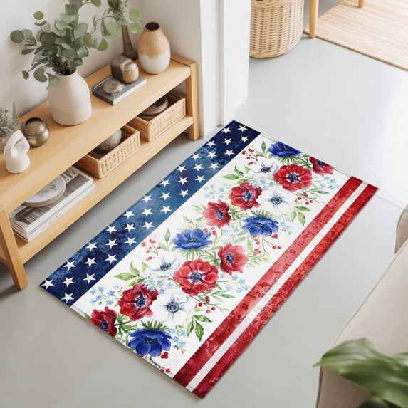 2x3 Ft Entryway Area Rug, Independence Day Kitchen Rug Runner Washable ...