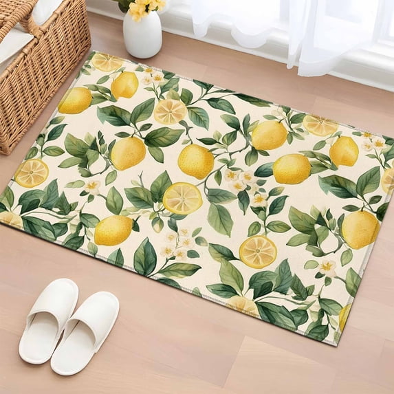2x3 Ft Entryway Area Rug, Lemon Flower Kitchen Rug Runner Washable ...