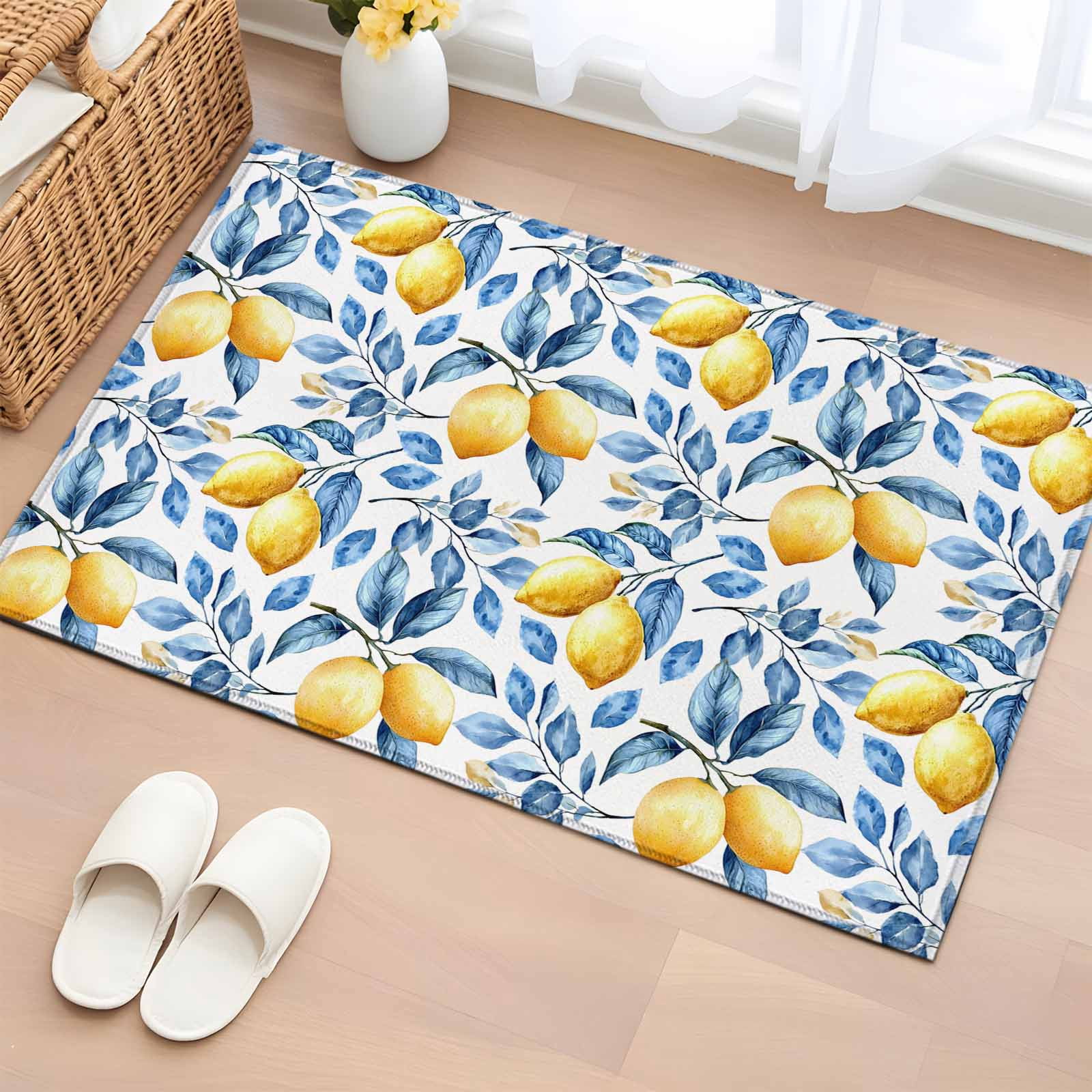 2x3 Ft Entryway Area Rug, Lemon Leaf Kitchen Rug Runner Washable Floor ...