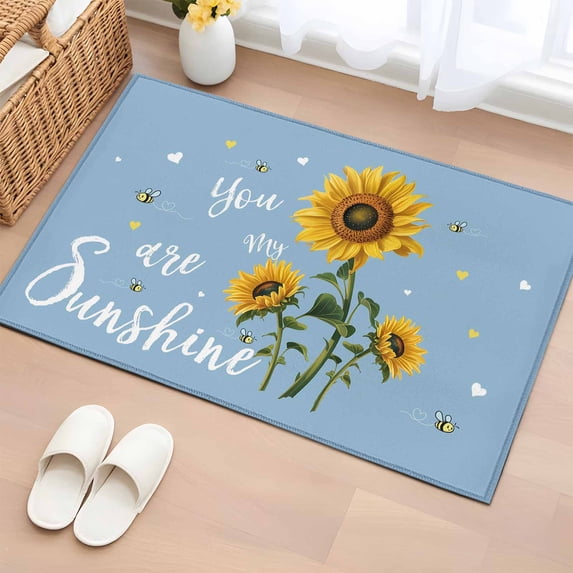 2x3 Ft Entryway Area Rug, Light Blue Sunshine Sunflower Kitchen Rug ...