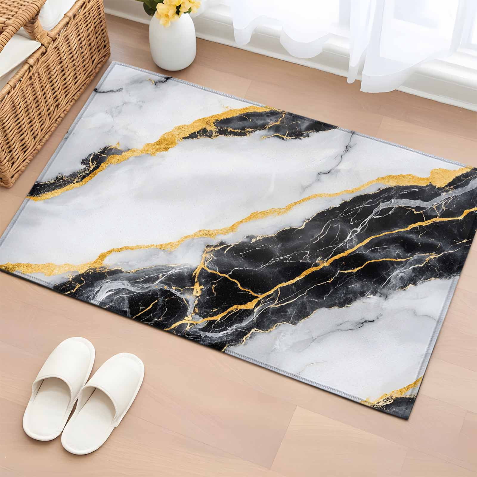 2x3 Ft Entryway Area Rug, Marble Black Kitchen Rug Runner Washable ...
